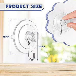 Roowest 60 Pieces Suction Cup Hooks 1.77 Inches 3 lbs Clear PVC Window Suction Cups with Metal Hooks Removable Wall Hooks Hanger for Window Glass Door Kitchen Bathroom Shower Wall Wreaths Tile