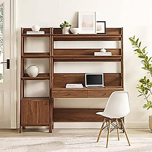 Modway 2-Piece Home Office Desk and Bookshelf Display Case in Walnut
