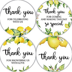 80 Pieces Round Lemon Thank You Stickers, Wedding Bridal Shower Birthday Party Decorate Watercolor Lemon Themed Party Gift Wrap Bag Label Decorations, 4 Design Stickers