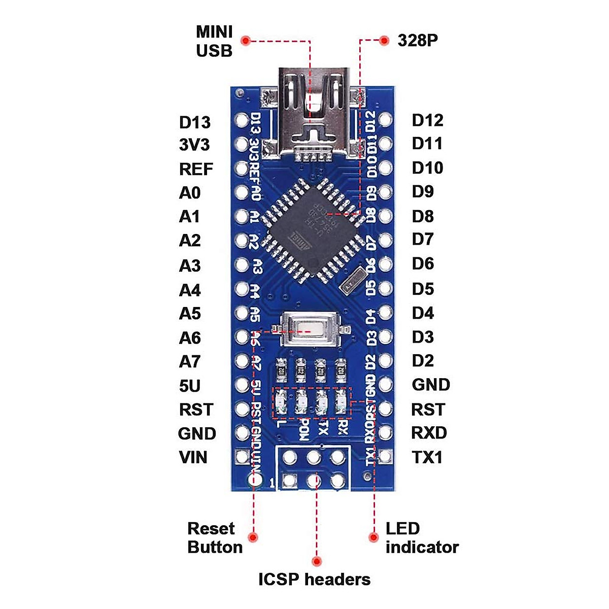 DORHEA for Nano V3.0 ATmega328P Nano Board CH340 5V 16M Microcontroller Board, Compatible with Arduino Electronics Development Board Nano 328P Nano 3.0