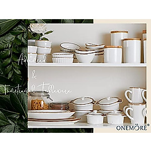 ONEMORE Chip and Dip Serving Set, 10 inch Ceramic Divided Serving Platter Large Appetizer Tray with 4 Removable Dishes for Nuts, Candy, Snacks, Veggies - Creamy White Serving Bowls for Entertaining