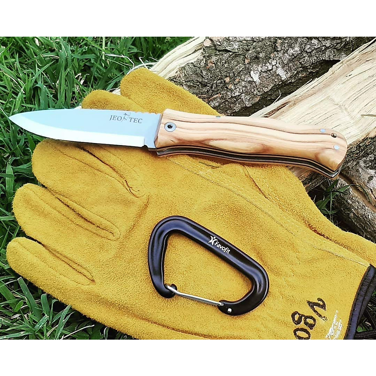 JEO-TEC Nº17 Bushcraft Survival Camping Hunting Fishing Outdoor Folding Knife, Stainless Steel Sandvik 14C28N, Genuine Leather Sheath, Handmade