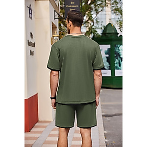 COOFANDY Men's Waffle Shirt and Shorts Set 2 Piece Outfits Casual Summer Tracksuits Set with Pockets
