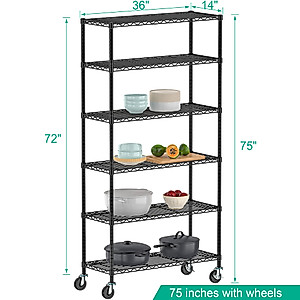 Folews 6 Tier Storage Shelf wieh Wheels, 5 Pack Wire Shelf Liners