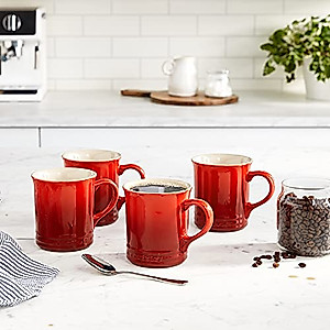 Le Creuset Stoneware Set of 4 Mugs, 14 oz. each, Cerise