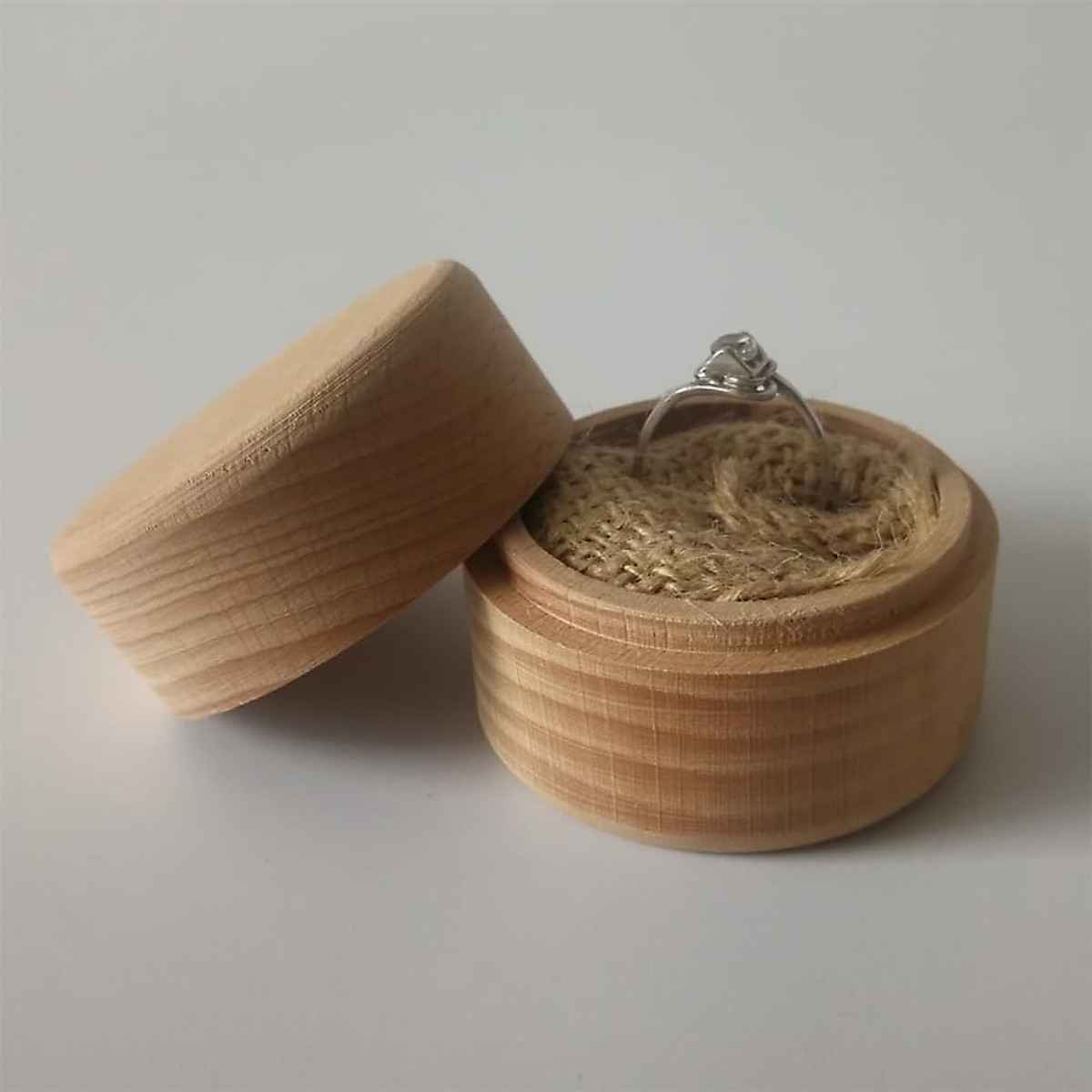 Small Boxes 3pcs Round Wooden Ring Boxes with Lid Small Earring Display Box Wooden Keepsake Box for Jewelry Earrings Necklace Proposal Engagement Birthday Wedding Ring Box