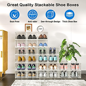 Mitees 10 Pack XX Large Thicken Sturdy Hard Plastic Clear Stackable Shoe Storage Boxes for Size 12, Sneaker Shoe Rack Containers Holders Bins Display Case Organizer for Closet, White Clear