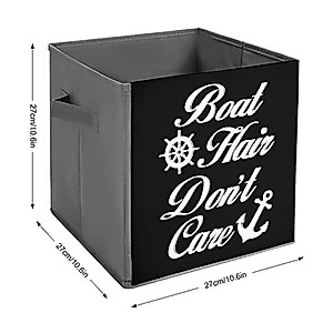 Boat Hair Don't Care Anchor Storage Bin Foldable Cube Closet Organizer Square Baskets Box with Dual Handles