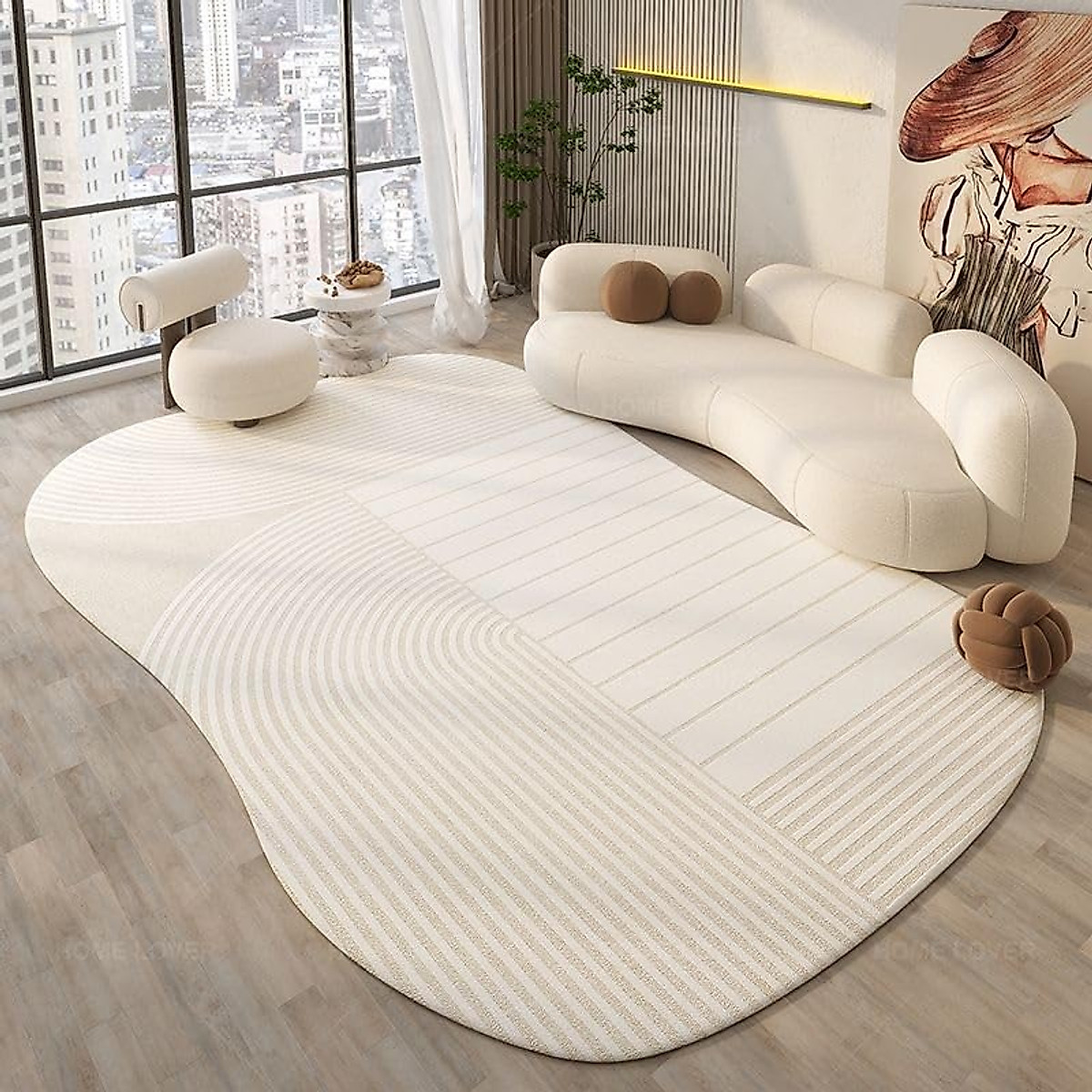 Irregular Shaped Rug Cream Rug Area Rug Nonslip Washable Rug Living Room Rugs for Bedroom Soft Outdoor Indoor Floor Mats Modern Abstract Carpets for Bedroom Home Decor
