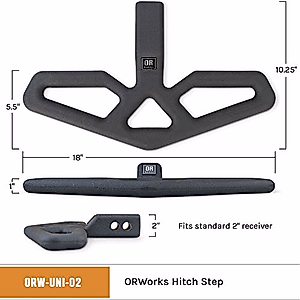 Universal Hitch Step | 18" Wide Paddle Step | Steel Construction | Textured Surface | Includes Hitch Pin and Stabilizer Plate | ORWORKS