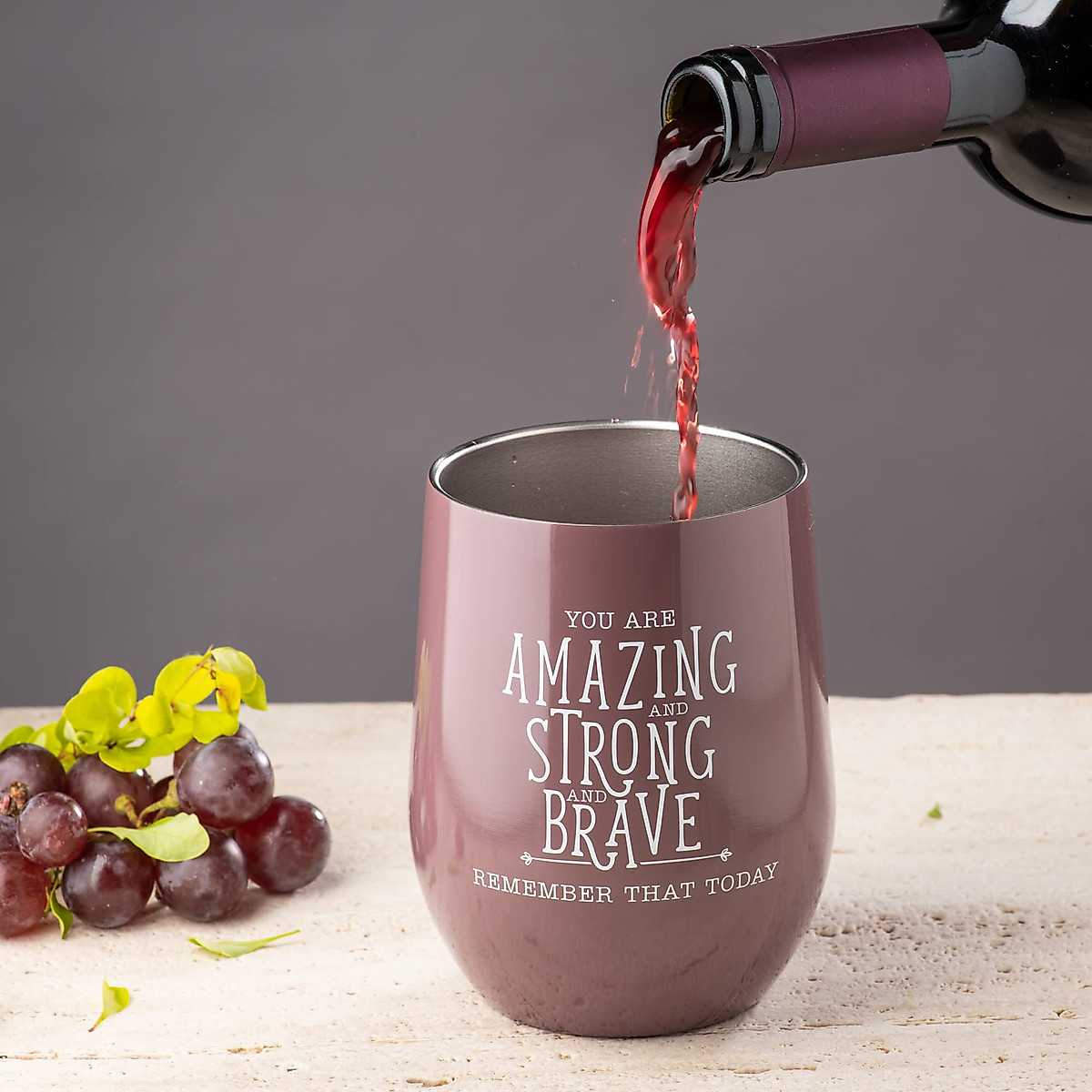 DIVERSEBEE Inspirational Thank You Gifts for Women, Mom, Sister, Wife, Girlfriend, Coworker, Best Friend, Encouragement Birthday Wine Gifts - Insulated Wine Tumbler Cup with Lid 12oz(Mauve)