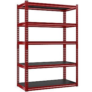 REIBII 72" Garage Shelving 2000 LBS Storage Shelves Heavy Duty Metal Shelving Units Rack Shelf for Garage Pantry,Kitchen, Basement,Red & Black