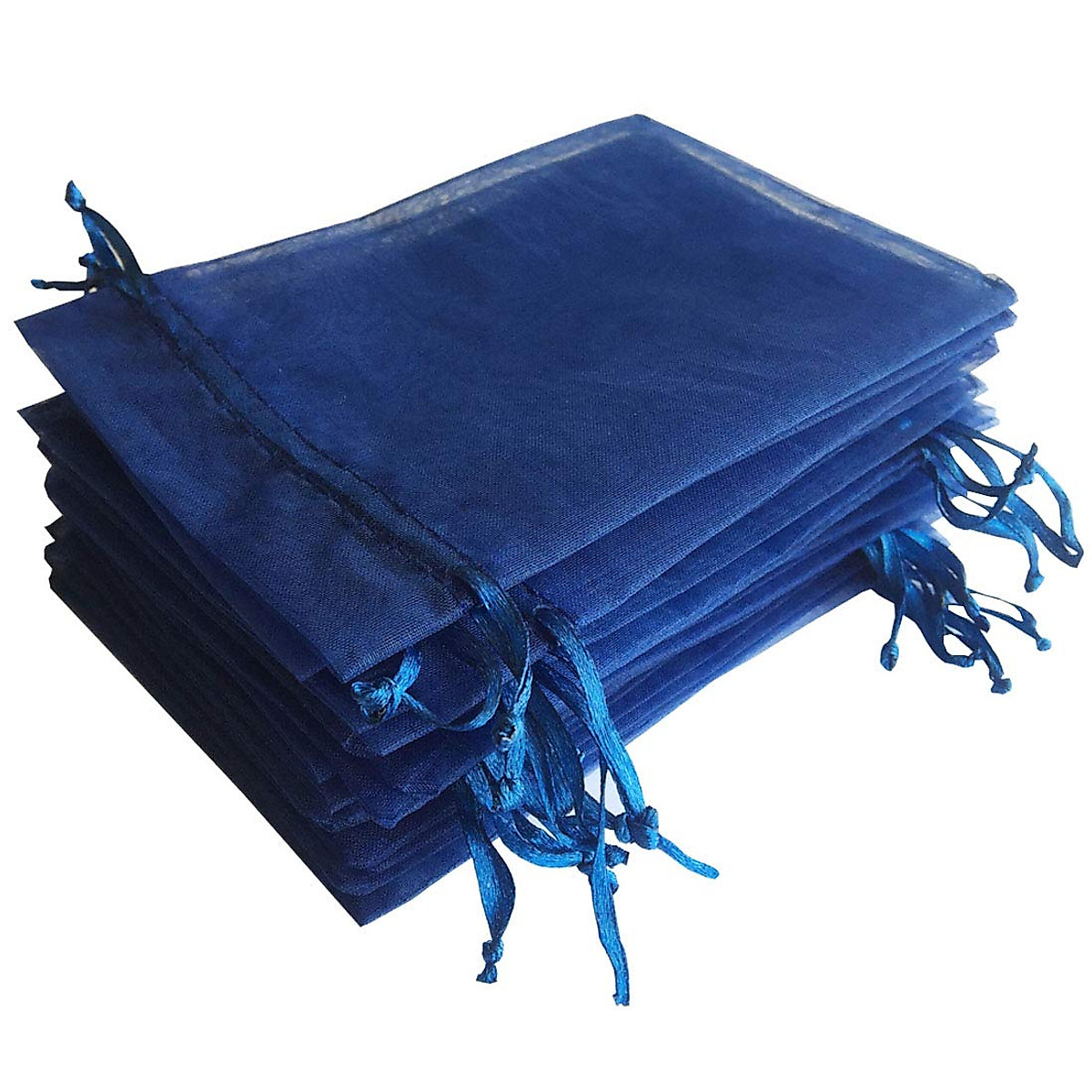 100 Pc 4x6 inch Gift Wrap Bags Navy Blue,Organza Sheer Fabric,Drawstring Glossy Pastel Treat Bag for Baby Shower Favor,House Party Favors,Bridal Shower Favor,Lipsense Holder,Xmas,Tea,Cookies,Chocolate