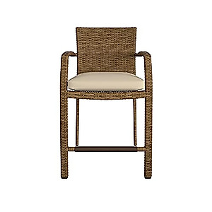 Cosco Outdoor 3 Piece High Top Bistro Lakewood Ranch Steel Woven Wicker Patio Balcony Furniture Set with Cushions, Brown