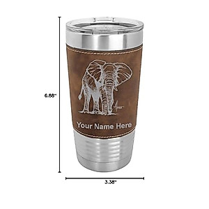 LaserGram 20oz Vacuum Insulated Tumbler Mug, African Elephant, Personalized Engraving Included (Faux Leather, Rustic)