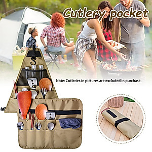 PWPAM Camping Tableware Storage Bag Picnic Cutlery Organizer Bag Cooking Utensils Hanging Bag (Square)
