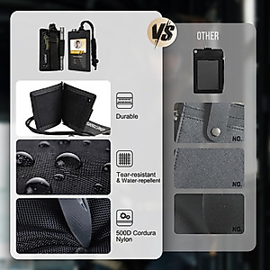 OneTigris Tactical ID Card Holder Hook & Loop Patch Badge Holder Neck Lanyard Key Ring and Credit Card Organizer (Black)