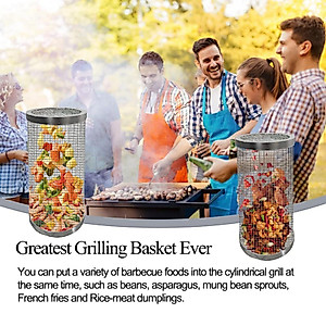 Rolling Grilling Baskets for Outdoor Grilling,BBQ Rolling Grill Basket,Grilling Basket,Rolling Grill Baskets for Outdoor Grill Vegetables,French Fries,Seafood,Meat (11.8X 3.74 inch) (Size : 2PCS 7.87