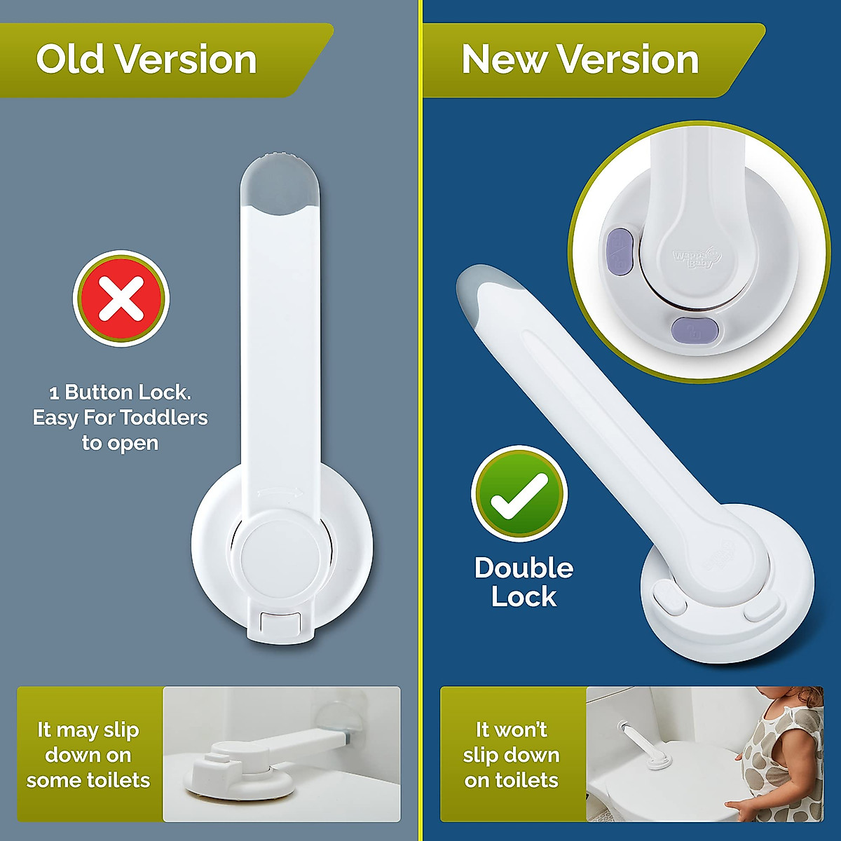 Toilet Seat Lock for Child Safety with Double Lock Mechanism – Child Proof Toilet Locks for Toddlers, Easy Installation No Tools Needed Fits Most Toilets – Toilet Baby Proofer by Wappa Baby