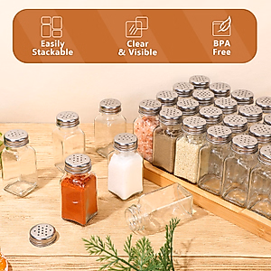 Bokon 48 Pack Glass Salt Shaker Bulk with Stainless Lids Tops 2.7oz Small Spice Shaker for Kitchen Restaurants and Catering Wedding Party Supplies (Classic)