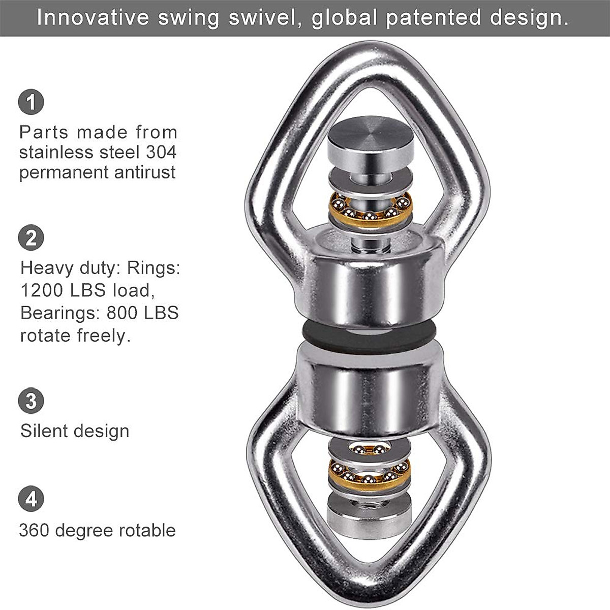 BeneLabel Swing Swivel with 2 Carabiners, 770LB Capacity, Safest Rotational Device Hanging Accessory with 2 Bearing for Aerial Silks Dance, Web Tree Swing, Children's Swing, Yoga Swing Sets