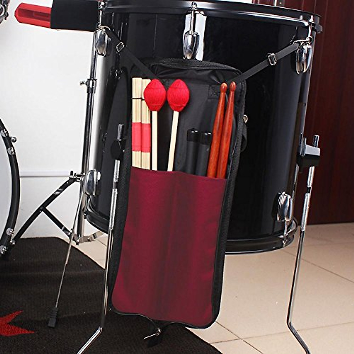 Tbest Drum Stick Bags Sacoche Baguette,Drum Sticks Bag Holder,IRIN Drum Stick Storage Hanging Bag Drumstick Portable Handbag with Handle 5 Colors Available(Black/Red/Green/Blue/)(Red)