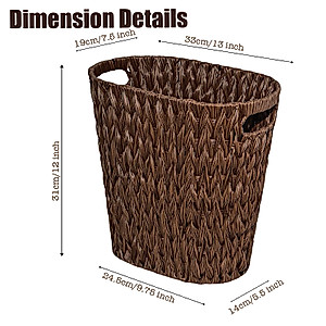 PINXIURY Wicker Trash Can,Watse Basket, Woven Bathroom Trash Can with Handles, Waste Paper Basket, Trash Cans for Bedroom,Decorative Boho Trash Can, 19 Liters/5 Gallons