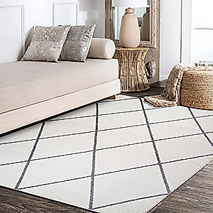 JONATHAN Y SEU102K-8 Cole Minimalist Diamond Trellis Indoor Area-Rug, Modern, Contemporary, Casual Easy-Cleaning,Bedroom,Kitchen,Living Room,Non Shedding, White/Gray, 8 X 10
