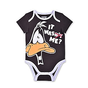 Warner Bros. Looney Tunes Boys’ 5 Pack Short Sleeve Bodysuit for Newborn and Infant – Yellow/Grey/Brown/White/Black