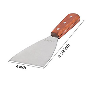 Onlyfire Stainless Steel Scraper Tools and Spatula with Riveted Smooth Wood Handle Fits for Teppanyaki Grills,Griddle, Blackstone Grill, Pizza Stone/Peel, Camp Chef Flat Top Grill and Other