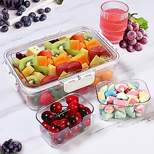 Wuoerr Snack Box Container, Portable Snack Box Container, Divided Serving Tray with Lid and Snackle Box, Clear Organizer for Veggie, Tray, Candy, Fruits, Nuts, Snacks (4 Compartments)