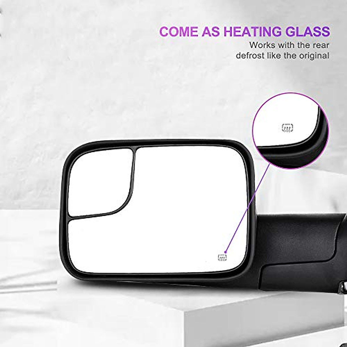 INEEDUP Tow Mirror Towing Mirror Fits for 2002-2008 for Dodge for Ram 1500 2003-2009 for Dodge for Ram 2500/3500 with Left Side Power Operation Heated Without Turn Signal Light