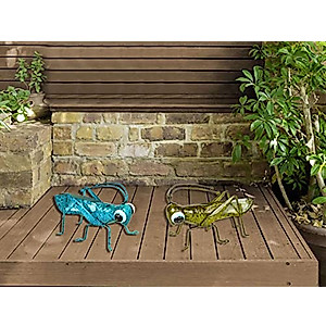 ShabbyDecor Metal Grasshopper Figurine Yard Art Locust Lawn Ornament Mantis Hanging Wall Sculpture Decoration Set of 2 ,Blue&Green