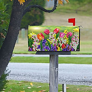 Spring Summer Flowers Mailbox Covers Magnetic Tulips Daffodils Daisy Florals Mailbox Cover Standard Size 18" X 21" Mailbox Wraps Post Letter Box Cover Garden Decorations