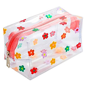 Haowuliao Cute flower Clear Makeup Pouch Or Bag,Floral Cosmetic Bag,Portable Toiletry Bags, With Zipper Travel Organizer for Women