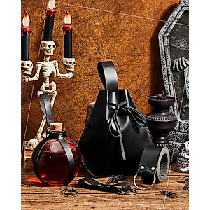 Dunzy 4 Pcs Renaissance Costume Accessories Medieval Belt Skirt Hikes Viking Leather Belt Potion Bottles(Black)