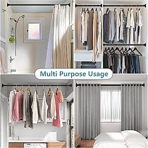 Hanging Closet Rod,29-64 Inches Space Saving Closet Rod Extender Hanging,Black Adjustable Clothes Hanging Bar, Stainless Steel Closet Garment Organizer Rack ,Bathroom,Windows