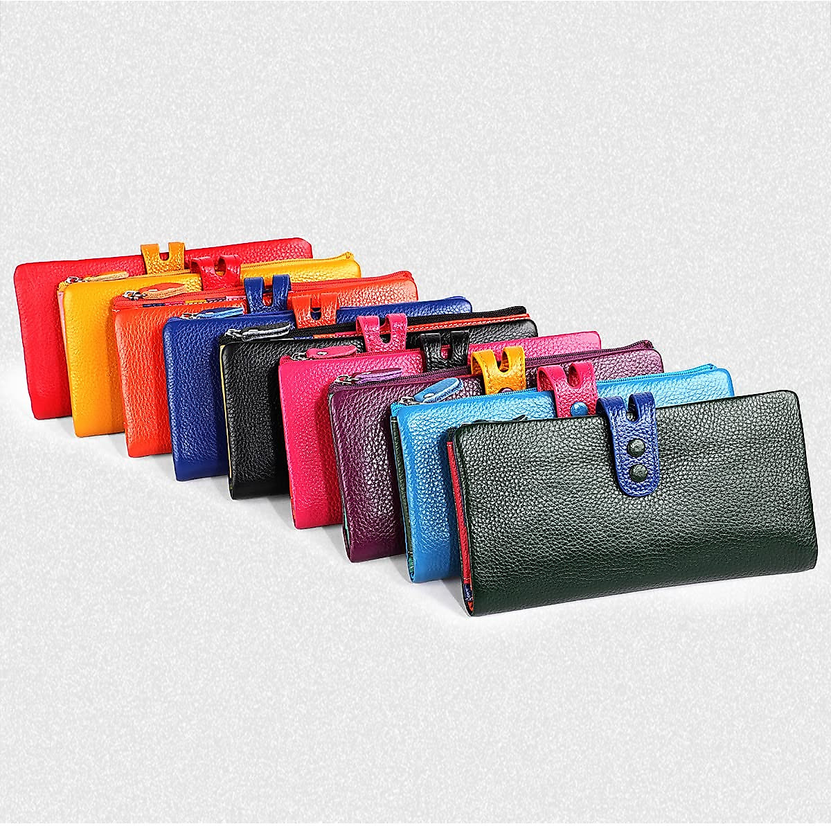 Hmroman Long Women Wallet, Soft Leather Designer Bifold Multi Card Organizer Lady Clutch RFID Blocking Fashion Colorful Wallet