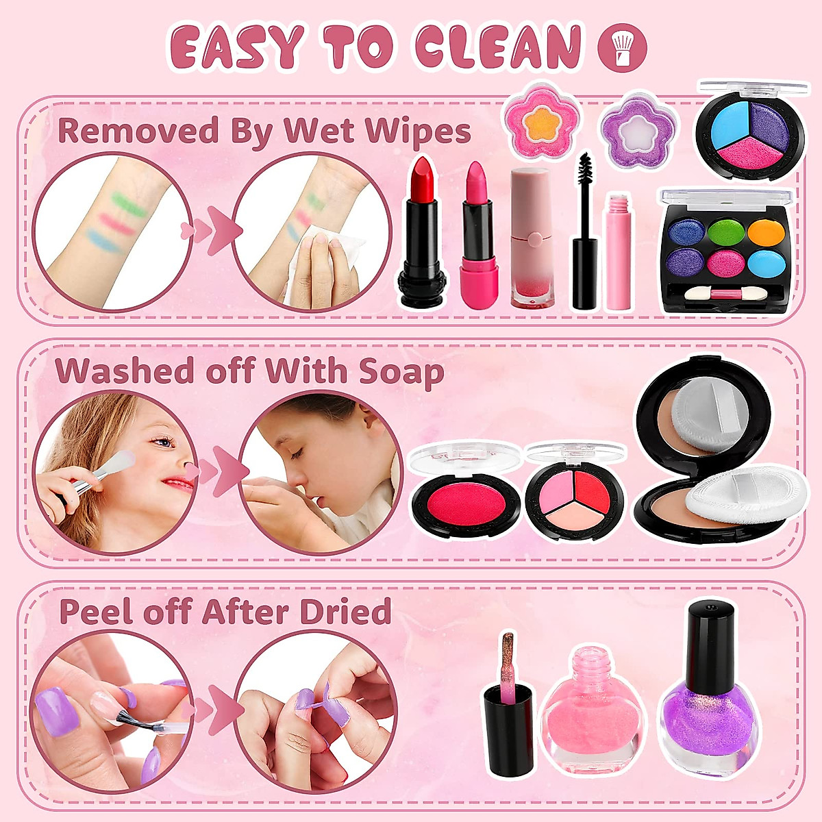 Kids Makeup Kit for Girl, Real Makeup for Kids, Washable Toddler Makeup Kit Play Makeup Girl Toys for Kids 4 5 6 7 8 9 Years Old Girls Birthday Gift.