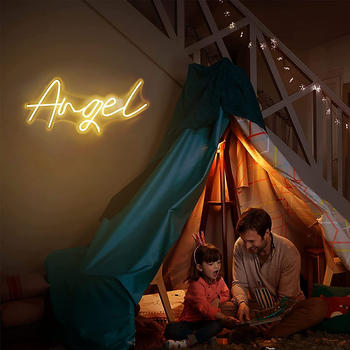 Angel Neon Sign Warm White, Large 23.6x10.6 inches Letter Angel Neon Light USB Powered Light Up Sign for Home, Bedroom Wall Deco, Birthday Wedding Engagement Party Decor, Graduation, Baby Shower Gifts