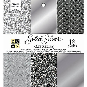 American Crafts DCWV Card Stock 6"X6" Cardstock Stack, Solid Silvers Glitter & Foil, 6 Designs
