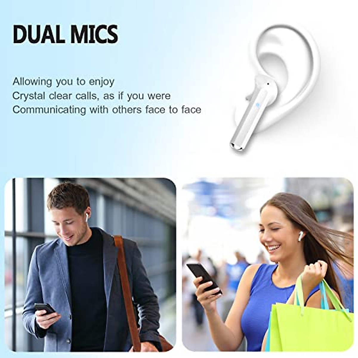 xinwld Wireless Earbuds, Bluetooth 5.3 Headphones with 4 Mics, Wireless Headphones ENC Noise Cancelling Earbuds, Ear Buds Wireless Bluetooth Earbuds,25H Playtime Wireless Earphones, LED Display, White