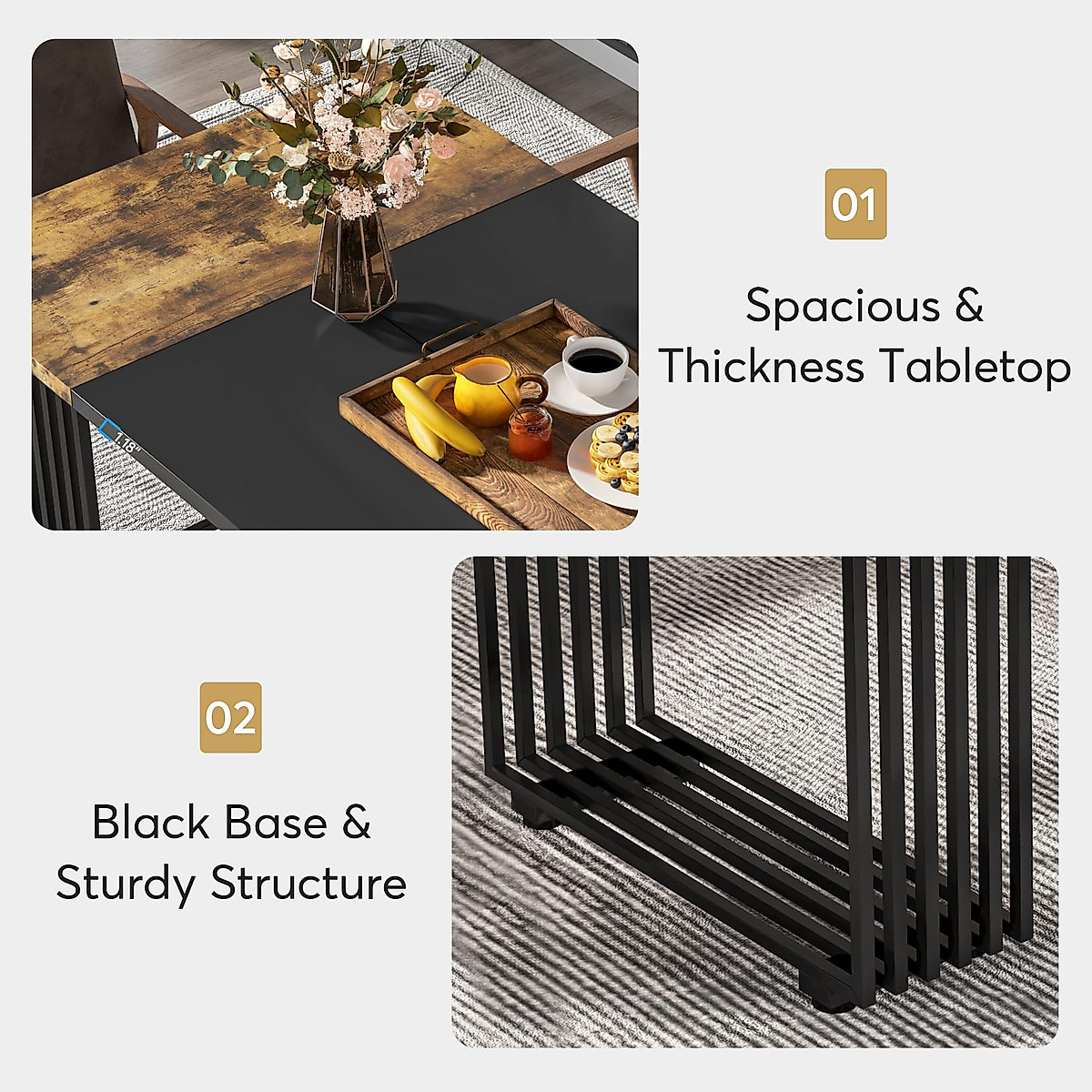 Tribesigns Dining Table for 6-8 People, 70.8'' Long Industrial Dining Room Table for Kitchen, Wood Kitchen Table with Black Metal Legs, Brown