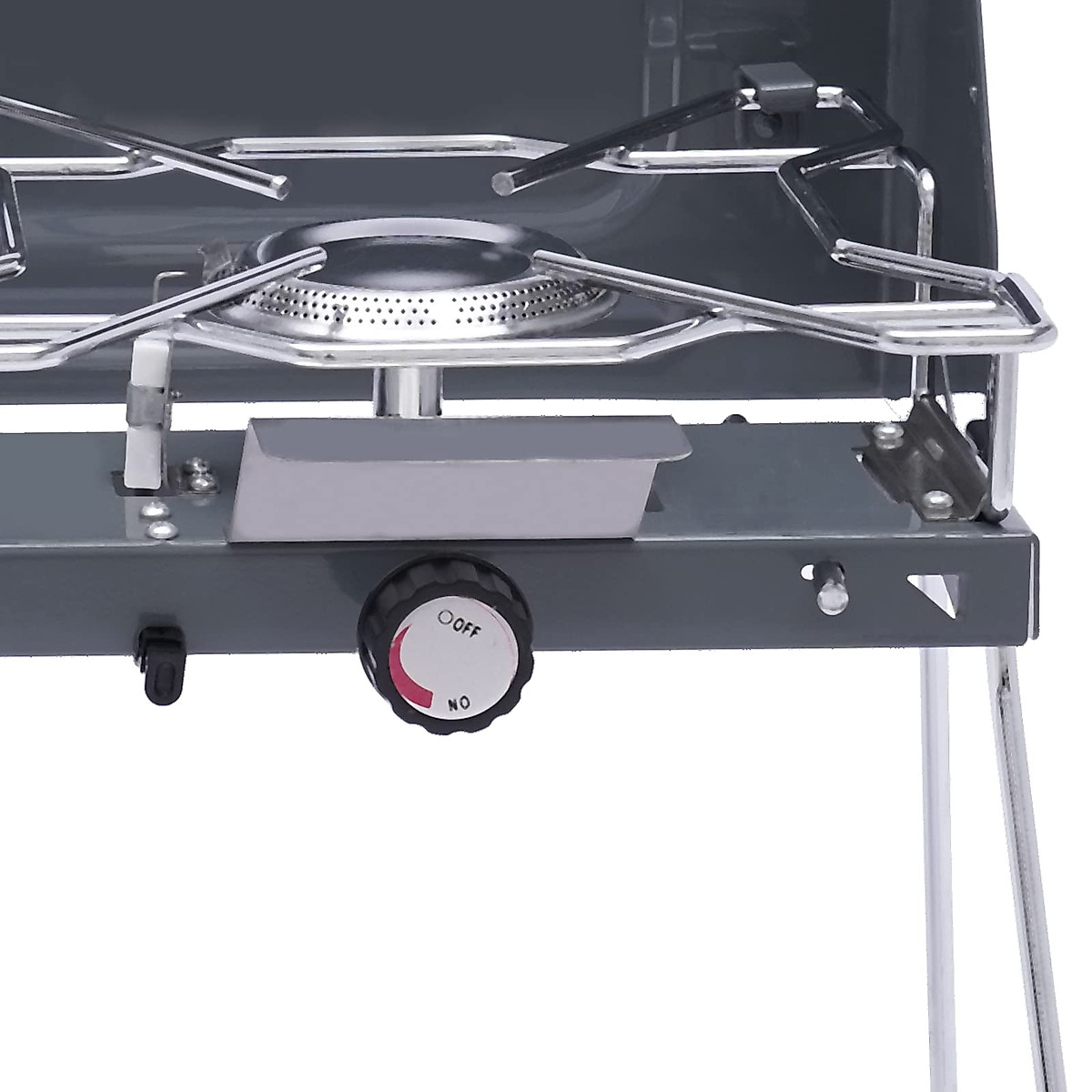 Stainless Steel Portable Butane Gas 9000w Dual Burner Gray Cooking Stove Camping Stoves with Foldable Legs Portable Bag and 3 Wind Panels for Party Picnic and Outdoor Cooking