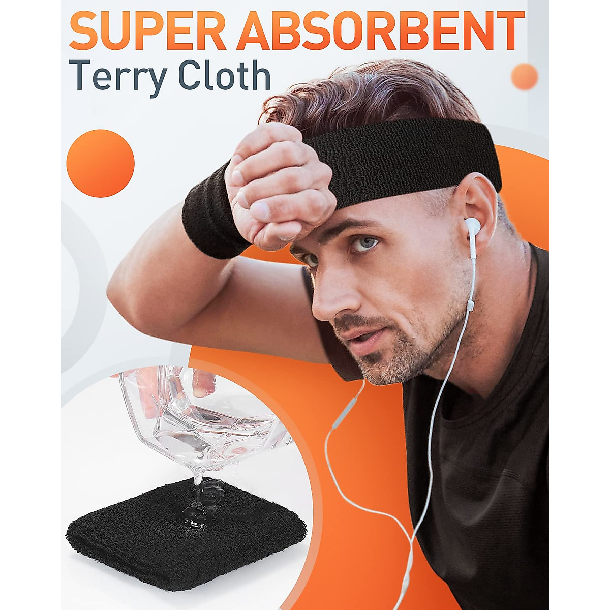 Tanluhu Sweatbands Sport Headbands for Working Out, Execise, Tennis, Basketball, Running - Terry Cloth Athletic Sweat Cotton Headband Outdoor for Men & Women