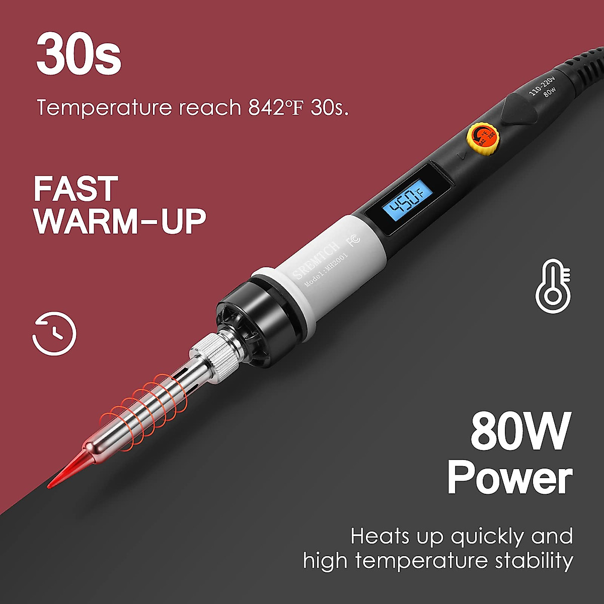 Electronics Soldering Iron, SREMTCH 80W Precision Soldering Iron Kit with LCD Display, Professional Soldering Iron Kit with Adjustable Temperature 392℉ - 842℉, ON/OFF Switch, Welding Accessories