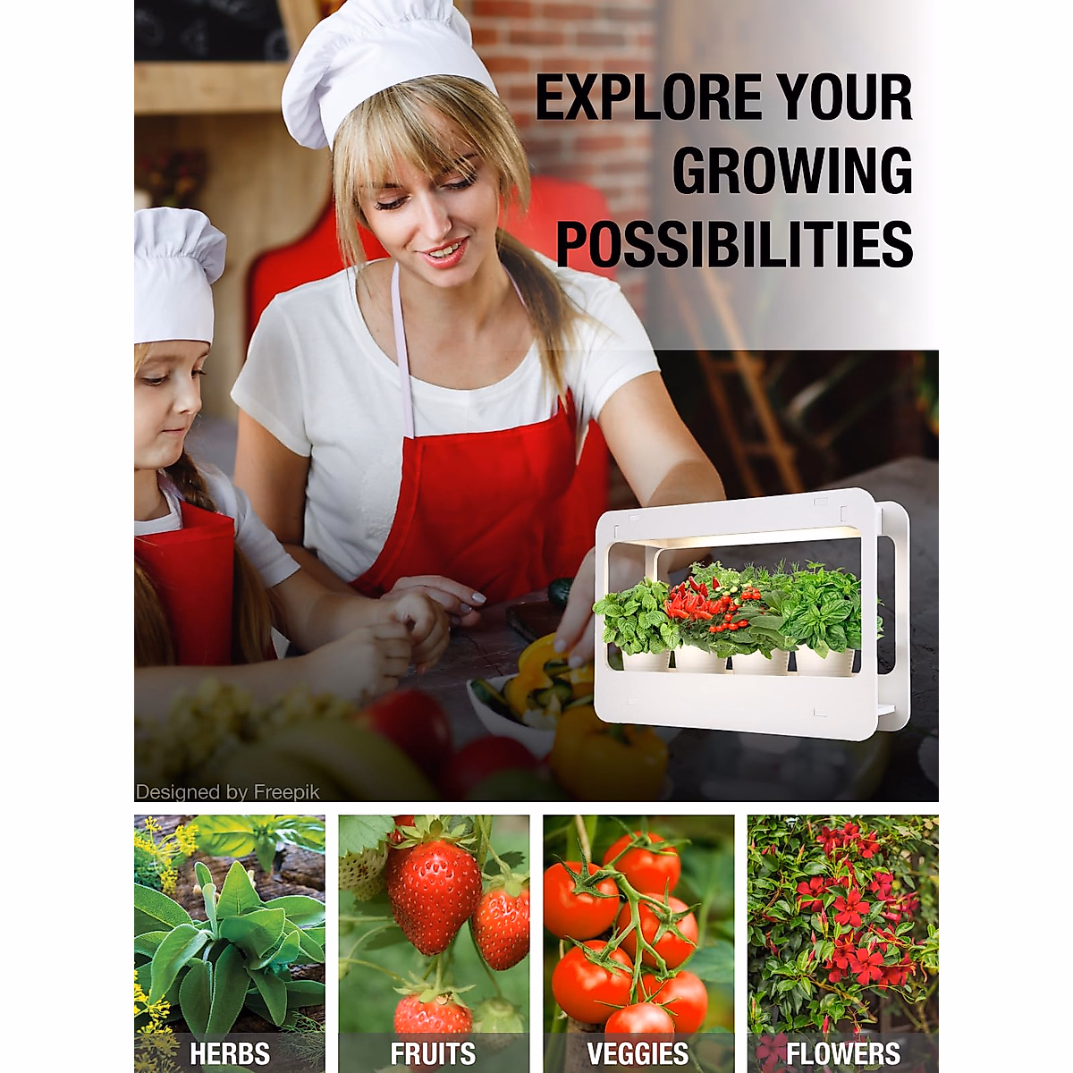 TORCHSTAR LED Indoor Herb Garden, CRI 95+, Herb Grower Light with Timer, Indoor Gardening System, Full Spectrum Light, 24V Garden Kit for Plant Grow Novice, White, 4000K, Pots & Plants Not Included