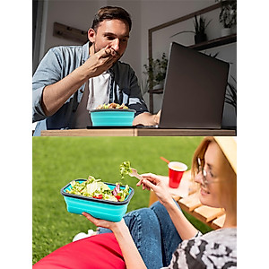 Lunememo 16 Pack Collapsible Silicone Food Storage Containers with Lids, Freezer & Dishwasher Safe, Foldable Lunch Box for Camper, Leftovers, Snacks, Meals, Blue