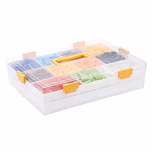 BTSKY Clear Dividing Storage Box with 1 Lid Plastic Accessories Organizer Box with Fixed 36+11 Grids Trays Portable Craft Supplies Sorting Storage Box for Beads, Bobby Pin, Hardware, Yellow