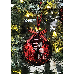 Rae Dunn Christmas Ornaments - Set of 2 Glass Balls - 100mm / 3.94 Inch Large Hanging Holiday Decorations for Xmas Tree Home for The Holidays